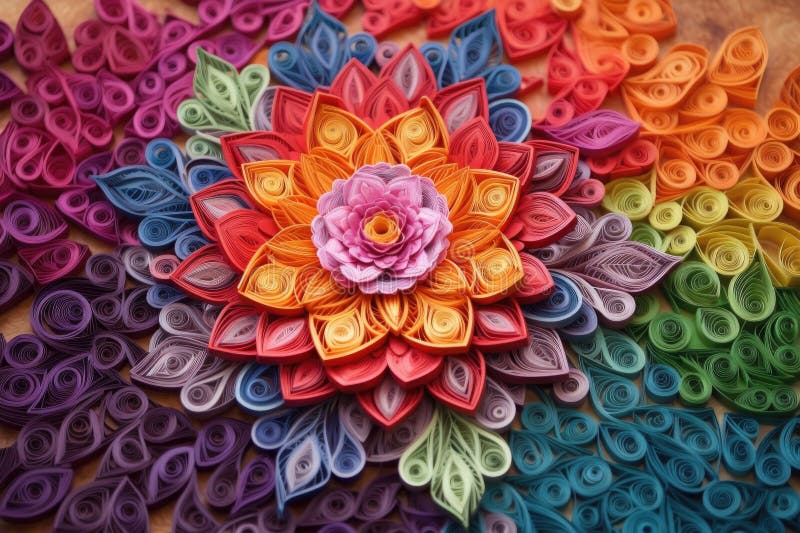 Rainbow-colored Paper Quilling Art in Intricate Patterns Stock ...