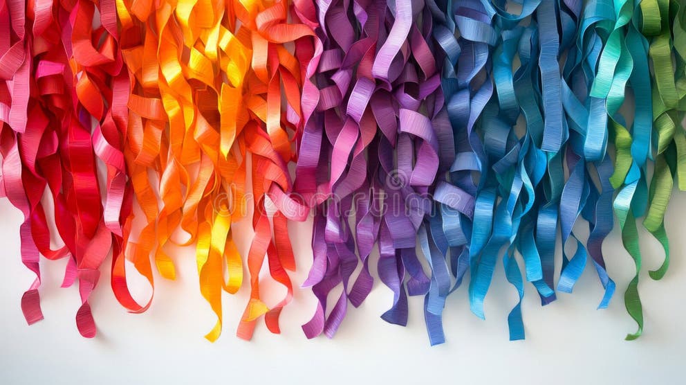 Rainbow Colored Paper Ribbons Arranged in a Gradient Pattern Stock ...