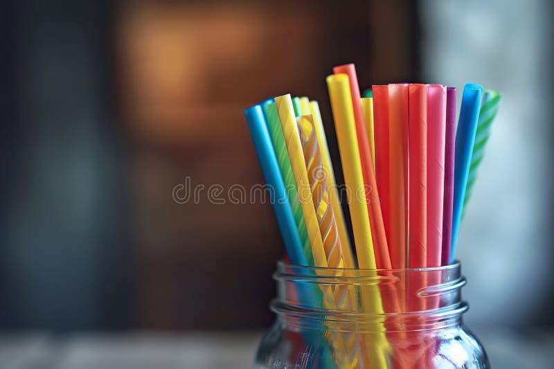 Rainbow-colored Paper Straws Transparently Arranged in a Glass Jar ...