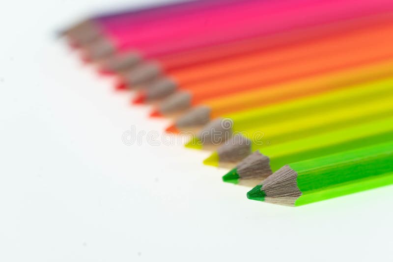 Rainbow Colored Pencils Neatly Arranged on White Background – Education ...