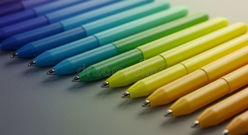 Rainbow Colored Pens Arranged in a Row Stock Illustration ...