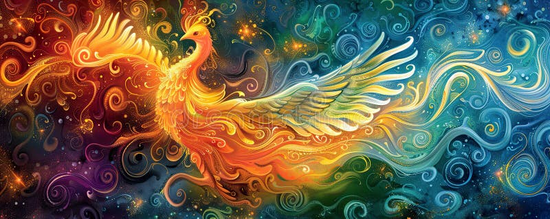 Rainbow-colored Phoenix Rising with a Dynamic Bokeh Background Effect ...