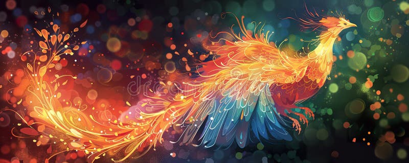Rainbow-colored Phoenix Rising with a Dynamic Bokeh Background Effect ...
