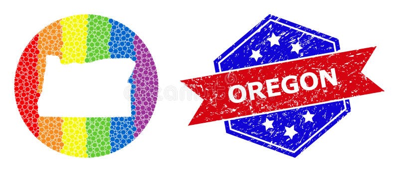 Rainbow Colored Pixelated Map of Oregon State Collage with Stencil for ...