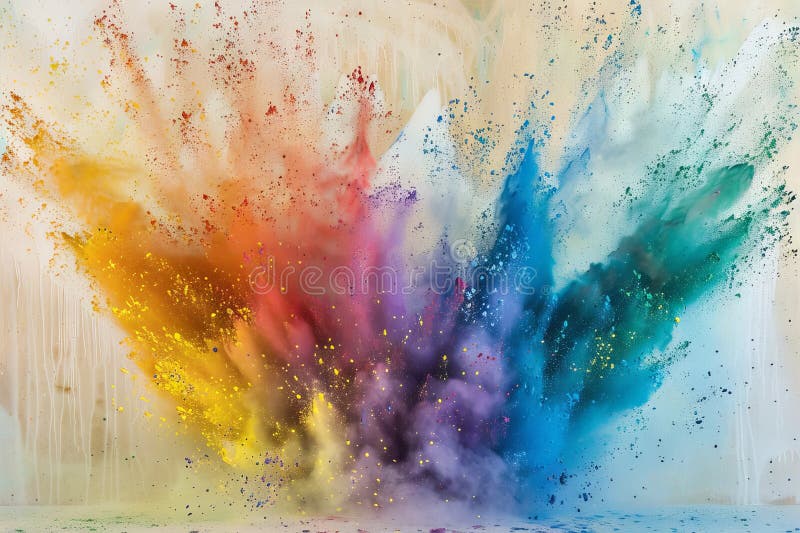 Rainbow-colored Powder Burst on a Transparent White Canvas Stock ...