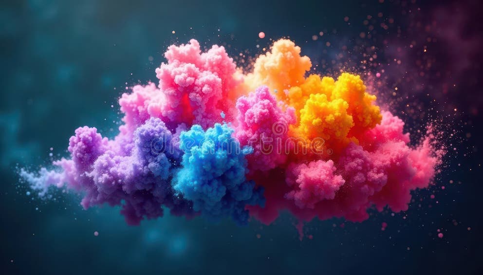 Rainbow Colored Powder Cloud Expanding Rapidly, Splash, Pigment Stock ...