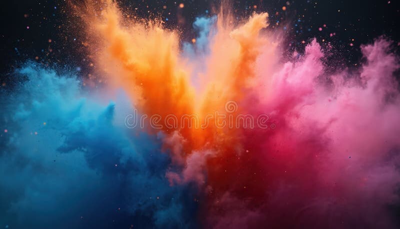 Rainbow Colored Powder Explosion on Dark Background. Orange, Blue, Pink ...