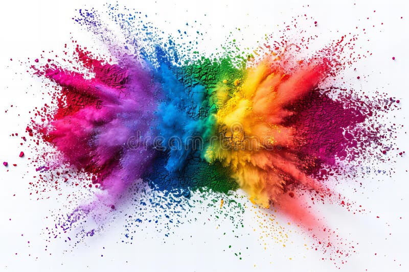 Rainbow Colored Powder Explosion on White Background, Flat Lay, Wide ...