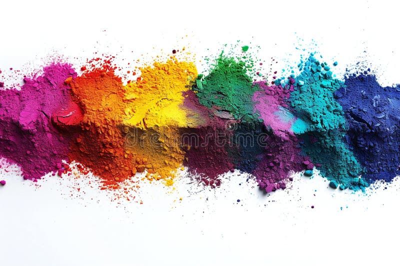 Rainbow Colored Powder Explosion on a White Background, Laid Flat in a ...