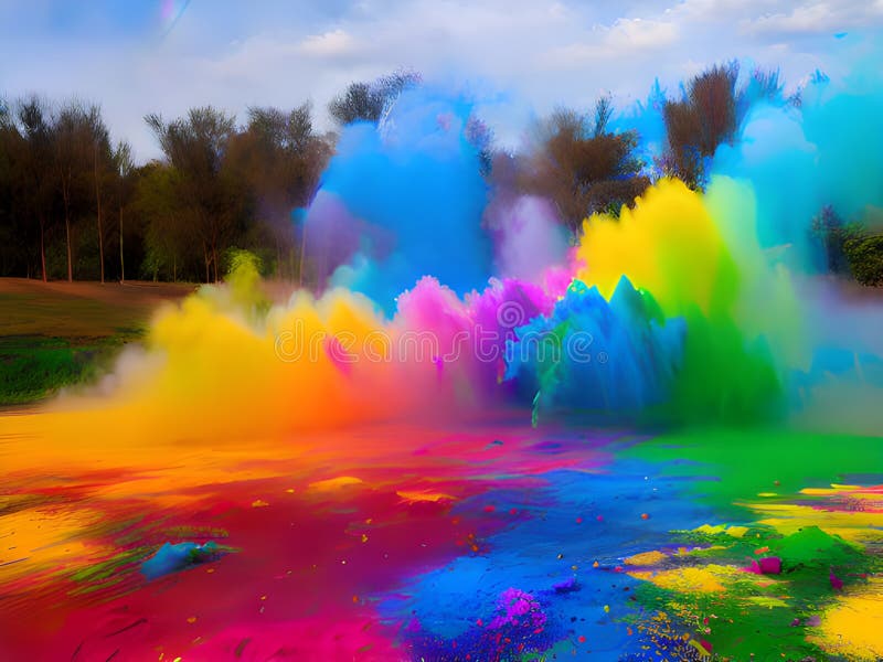 Rainbow Colored Powder in the Sky, Ai Generated Stock Illustration ...