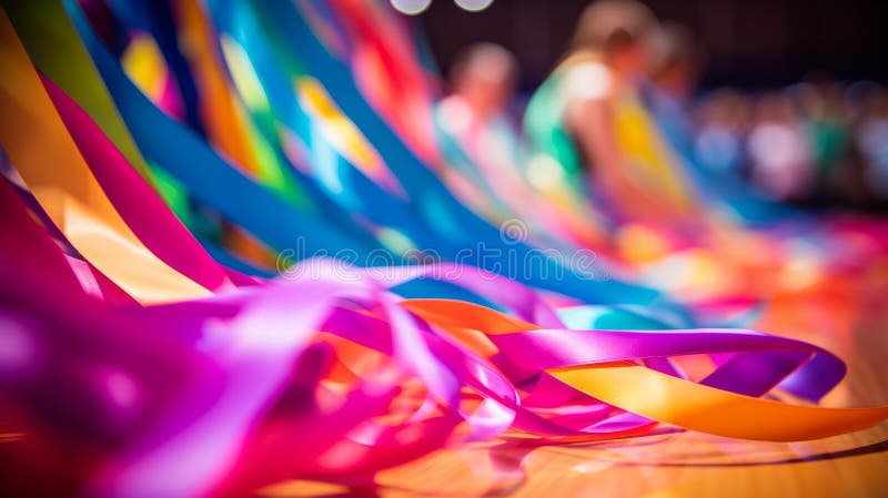Rainbow-colored Ribbons at a Dance Performance Stock Illustration ...