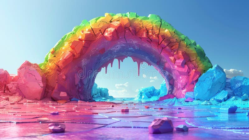 A Rainbow Colored Rock Formation with Ice and Water in the Background ...