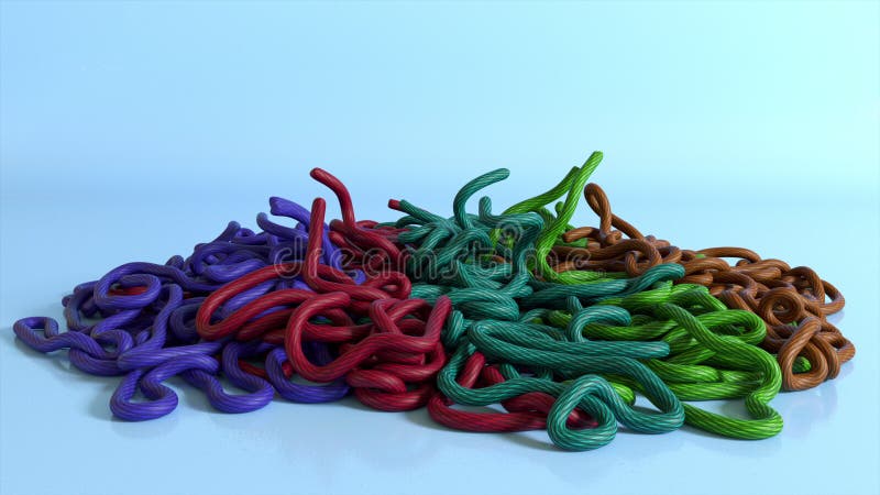 Rainbow Colored Ropes Falling and Forming Tangled Pile Stock Footage ...