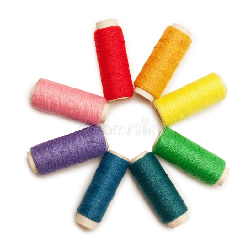 Rainbow Colored Set of Threads Over White Stock Image - Image of hobby ...