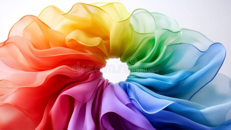 Rainbow Colored Sheer Fabric Draped in Circular Shape Stock ...