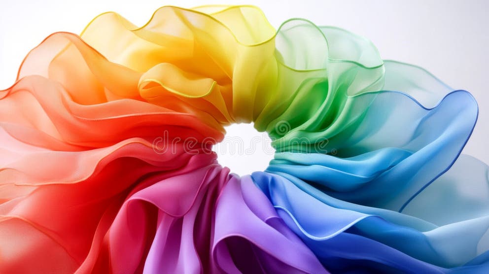 Rainbow Colored Sheer Fabric Draped in Circular Shape Stock ...