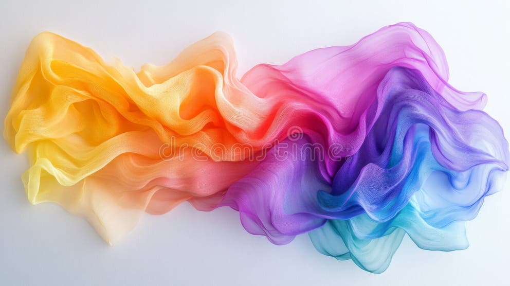 Rainbow Colored Sheer Fabric Draped on White Background Stock ...