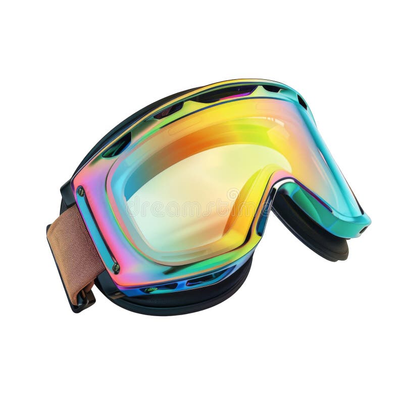 Rainbow-Colored Ski Goggles with Brown Strap Stock Photo - Illustration ...