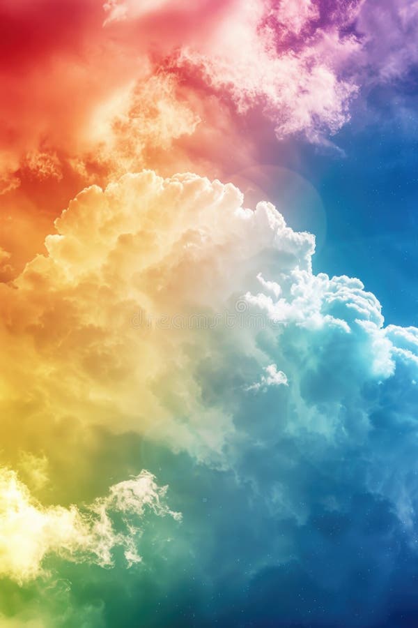 Rainbow Colored Sky with Clouds and Plane Stock Image - Image of purple ...