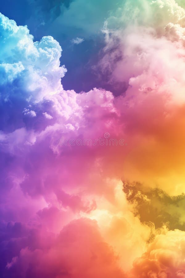 Rainbow Colored Sky with Clouds Stock Illustration - Illustration of ...