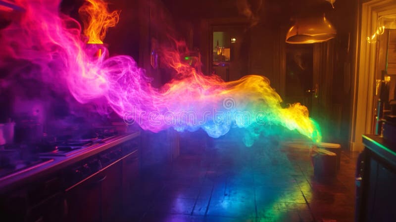 Rainbow Colored Smoke Rising from Kitchen Stove Stock Illustration ...