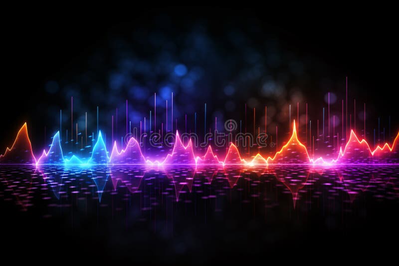 A Rainbow Colored Sound Wave Visualization on a Black Background Stock ...