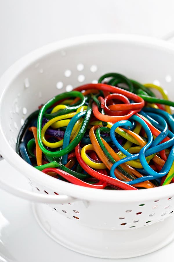 Rainbow Colored Spaghetti in a Colander Stock Photo - Image of ...