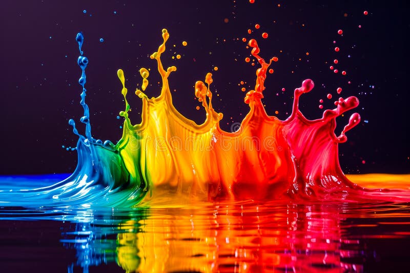 Rainbow Colored Splash of Water with Few Large Drops and Many Smaller ...
