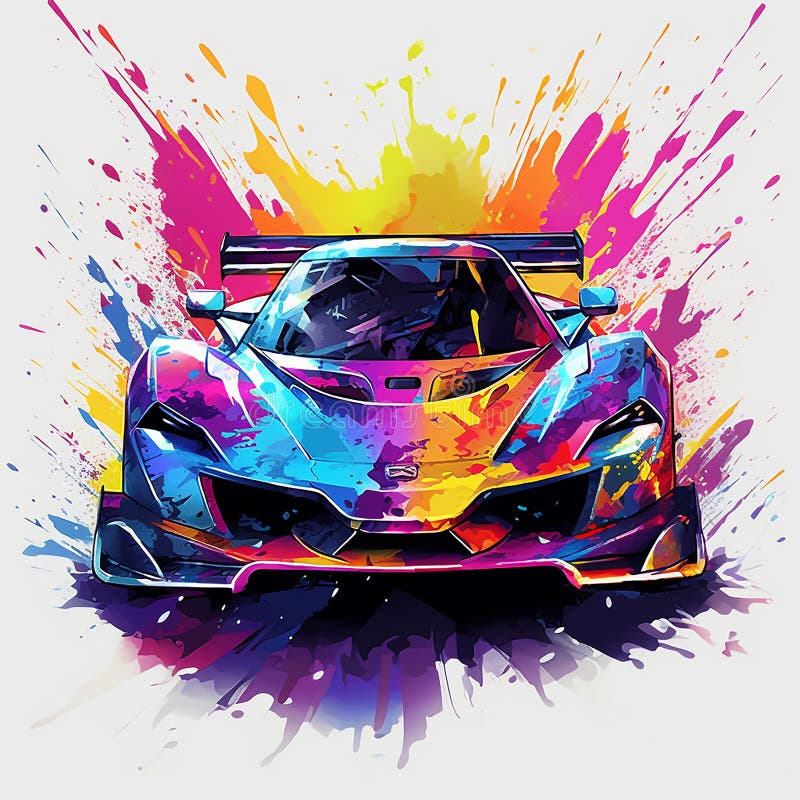 Car Emerging from a Colorful Splash of Paint on White Background. Stock ...