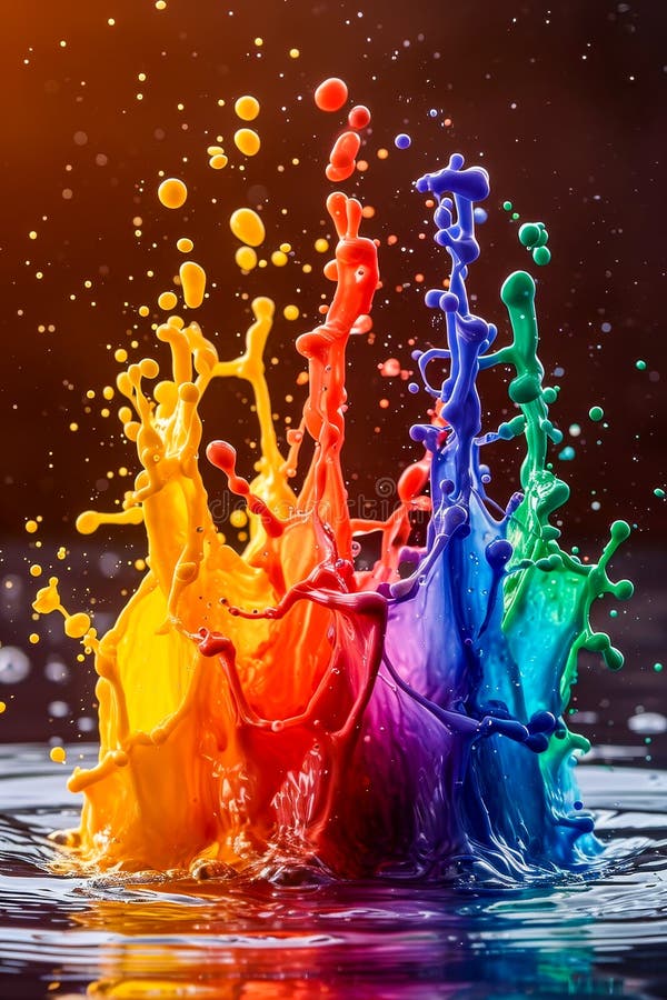 Rainbow Colored Splatter of Paint is on Black Background. Generative AI Stock Image - Image of ...