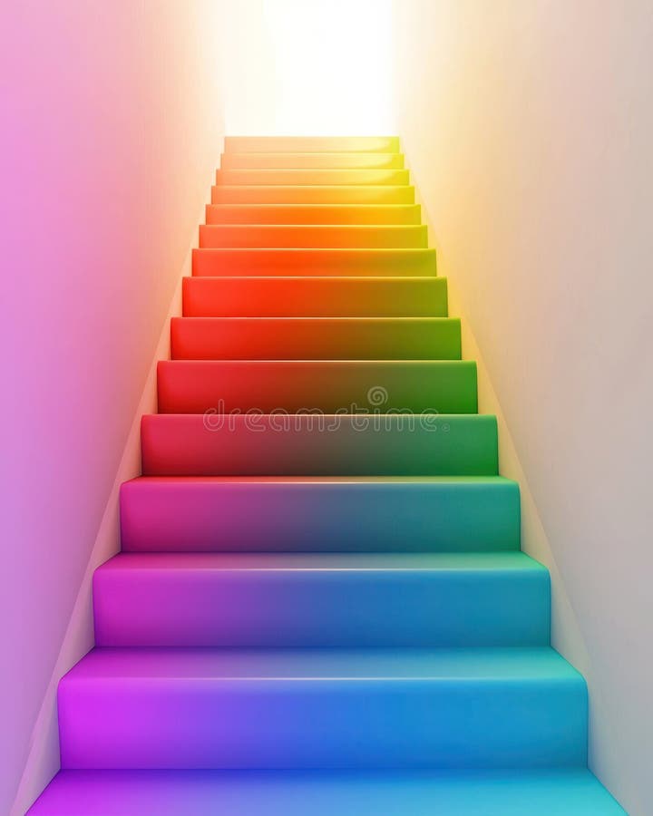 Rainbow Colored Staircase Leading Upwards Symbolizes Progress and ...