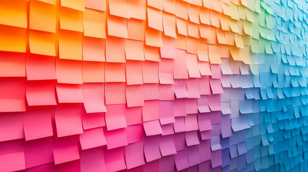 Rainbow Colored Sticky Notes Wall Arrangement Stock Illustration ...