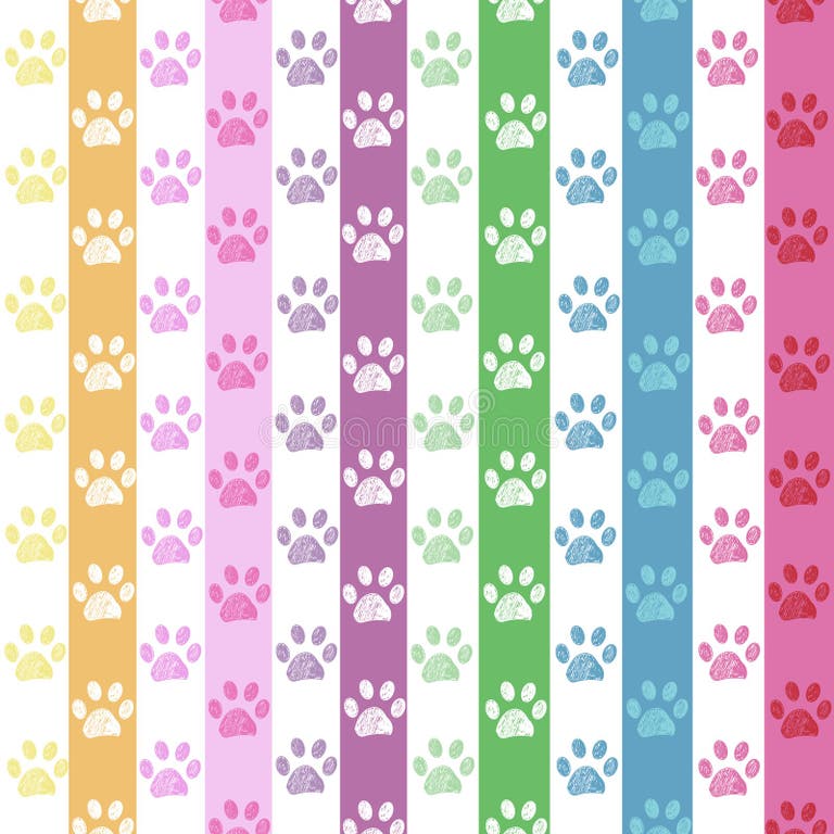 Rainbow Colored Stripe Pattern with Doodle Paw Prints. Seamless Fabric ...