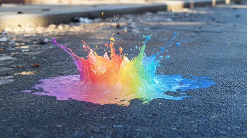 A Rainbow Colored Substance is Splattered on the Ground Stock ...