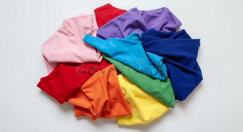 Rainbow T-Shirts Circular Arrangement on White Background Stock ...