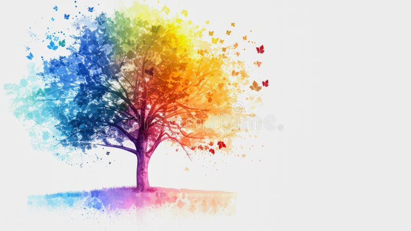 Rainbow Colored Tree Againt White Background with Copy Space Stock ...
