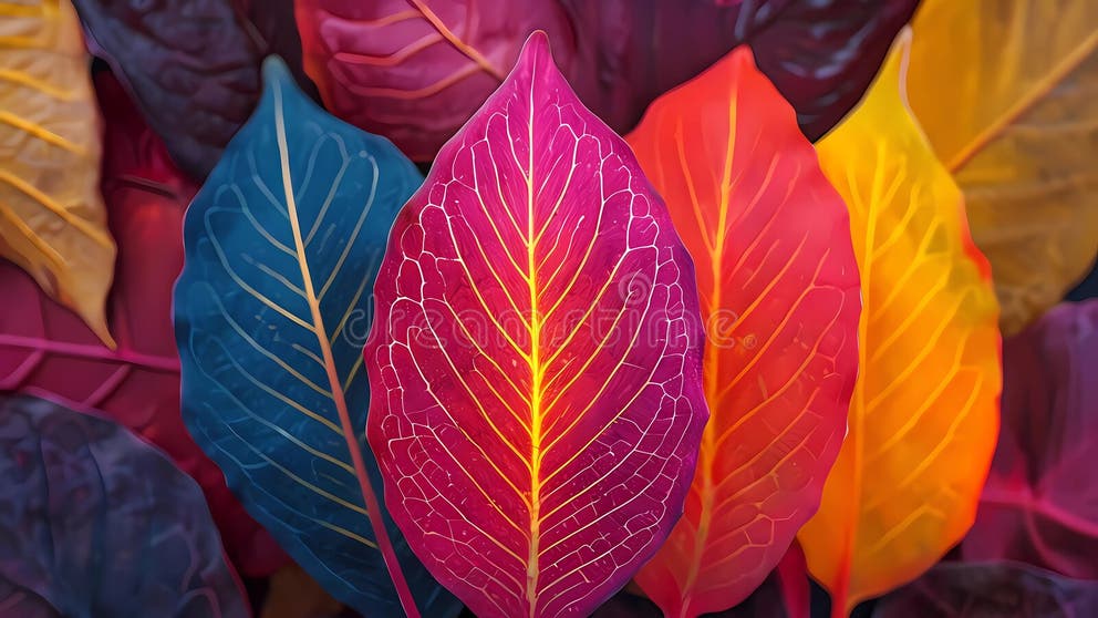 Rainbow Colored Tropical Leaves in Artistic Pattern Digital ...