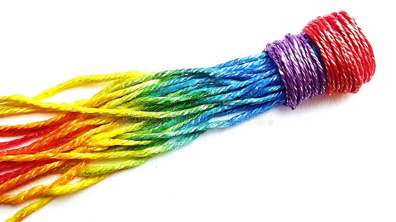 Rainbow Colored Twisted Cord Strings Arranged in a Fan Shape Stock ...