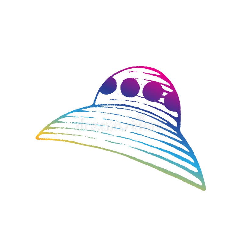 Rainbow Colored Vectorized Ink Sketch of Alien Ship Illustration Stock ...