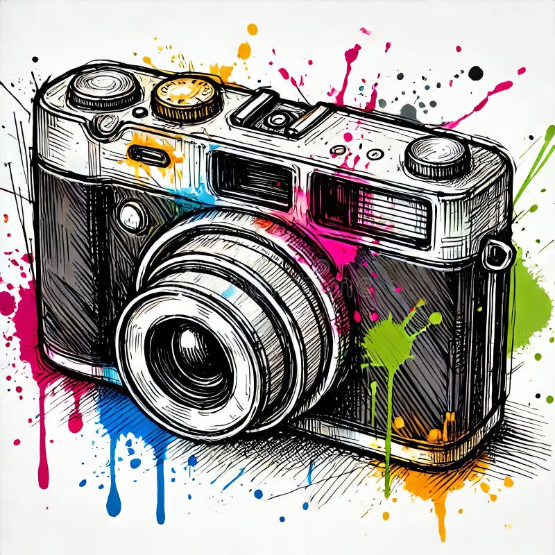 Rainbow-Colored Vintage Camera Art Stock Illustration - Illustration of ...