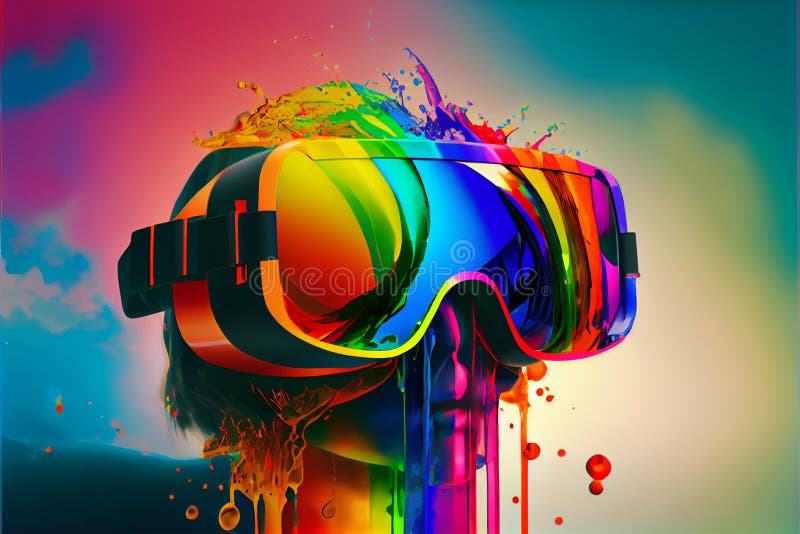 Rainbow Colored Virtual Reality Glasses VR Set Generative AI Stock ...
