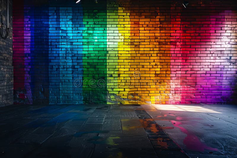 A Rainbow Colored Wall in an Empty Room Stock Photo - Image of alley ...