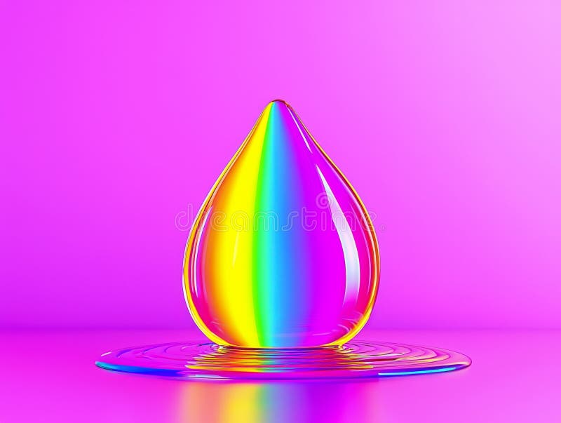 Rainbow Colored Water Drop on a Pink Background Creating a Vibrant and ...