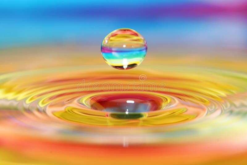Rainbow Colored Waterdrop with Round in Water Stock Image - Image of ...