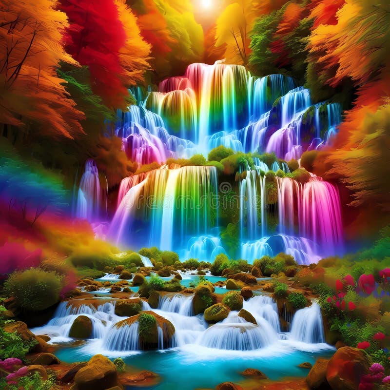 Cascade of Colors: a Rainbow Retreat. Stock Illustration - Illustration ...