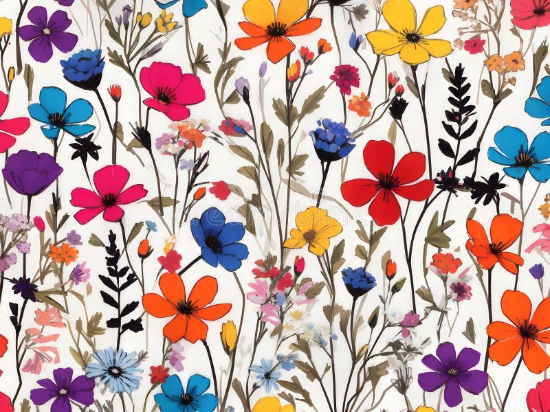 Rainbow-colored with White Wildflower Patterns. AI-Generated. Stock ...