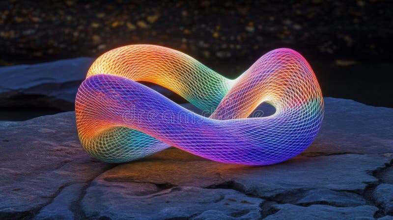 A Rainbow-Colored Wire Mesh Sculpture on a Rock Stock Illustration ...