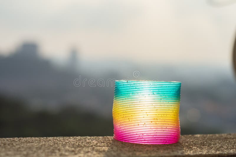 Rainbow Colored Wire Spiral Toy. Editorial Stock Image - Image of curve ...