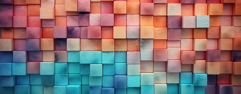 Rainbow-colored Wooden Blocks Geometric Abstract Art on Wood Panel ...
