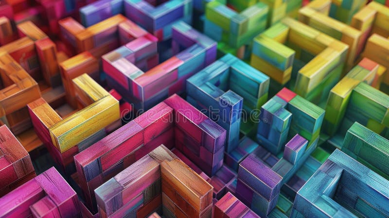 Rainbow-colored Wooden Labyrinth Abstract Illustration with Intricate ...